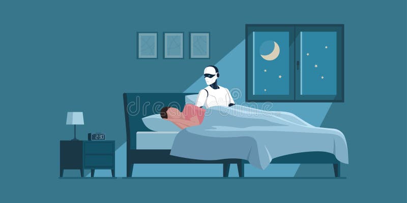 Humanoid AI Robot Sleeping with a Woman Stock Vector - Illustration of ...