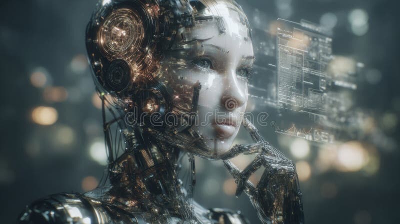 Humanoid AI Robot with Translucent Skin and Visible Circuits ...