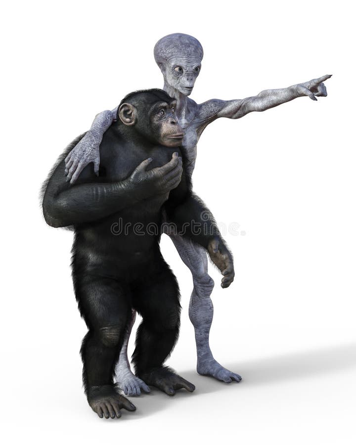 Humanoid Alien and Chimpanzee Monkey Stock Illustration - Illustration ...