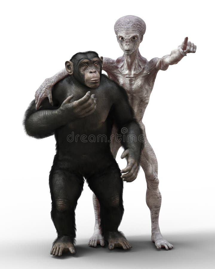 Humanoid Alien and Chimpanzee Monkey Stock Illustration - Illustration ...