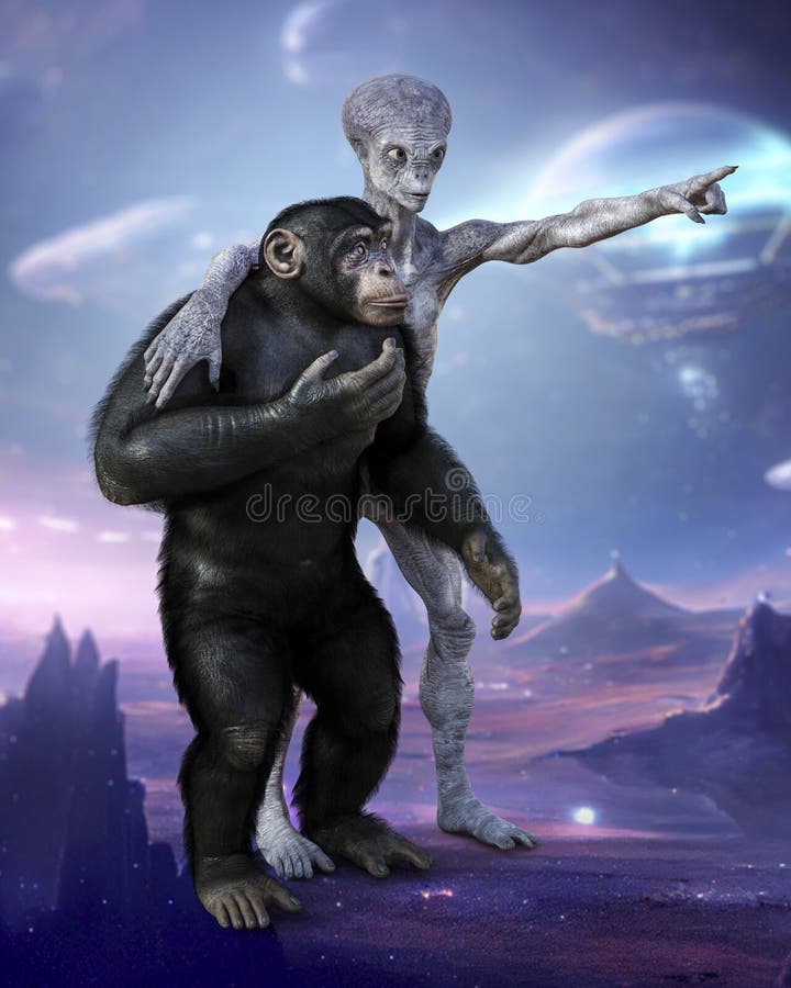 Humanoid Alien and Chimpanzee Monkey Stock Illustration - Illustration ...
