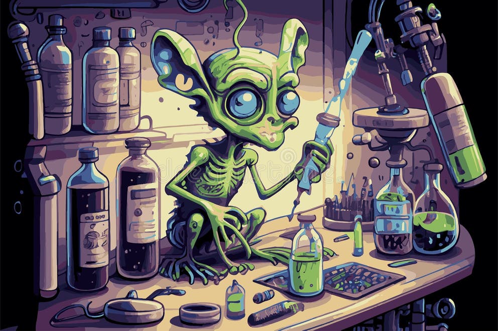 Humanoid Alien Working in a Scientific Laboratory Stock Vector ...