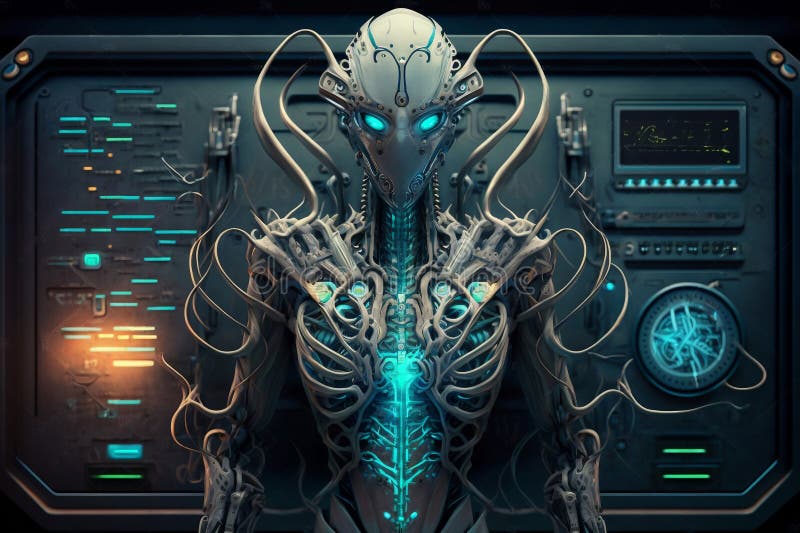 Humanoid Alien Works with Futuristic Control Panel, Alien Humanoid ...