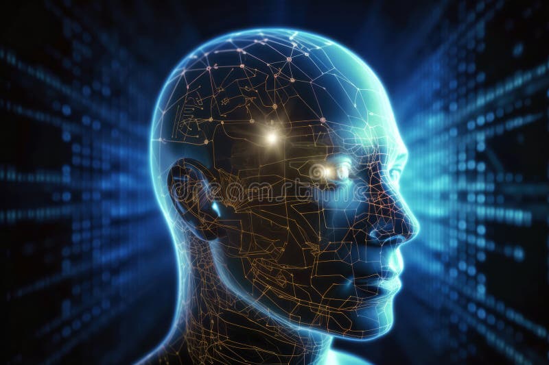 Humanoid Android Head with Visible Electronic Circuitry, Concept of ...