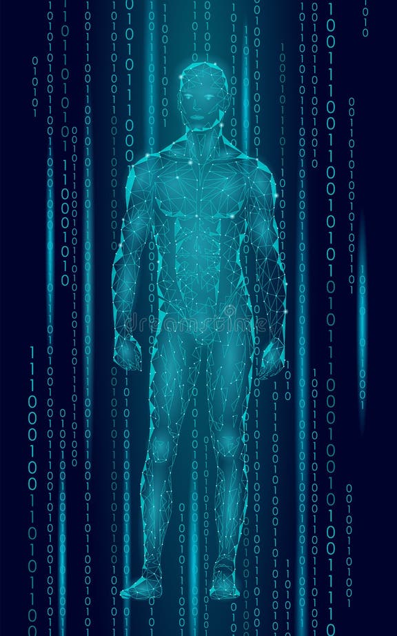 Humanoid Android Man Standing Cyberspace Binary Code. Robot Artificial ...