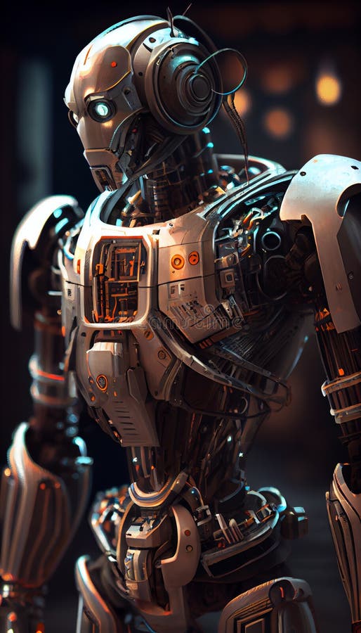 Humanoid Android Mechanical Robot. Bot. AI Generative Content Stock ...