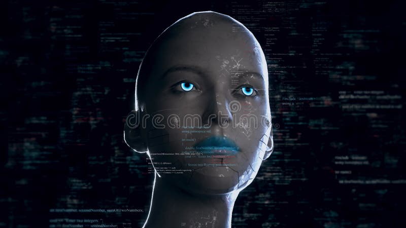 Humanoid Android Robot with Artificial Intelligence Reading Programming ...