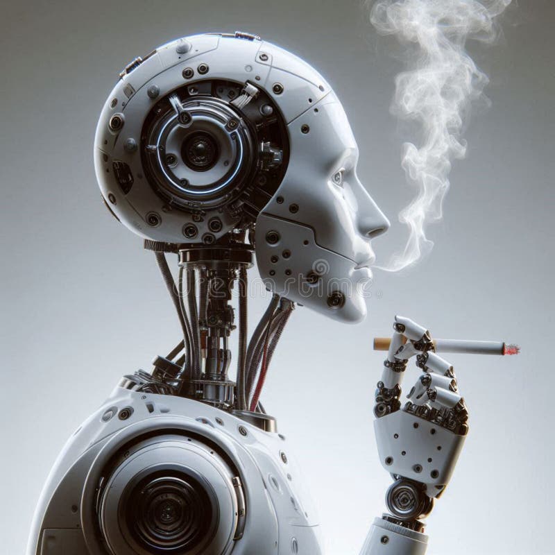 Humanoid Android Robot Smoking on White Background Stock Photo - Image ...
