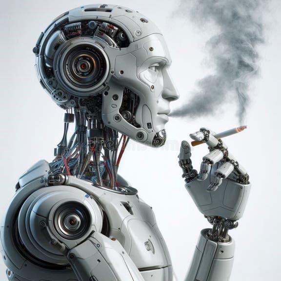 Humanoid Android Robot Smoking on White Background Stock Image - Image ...