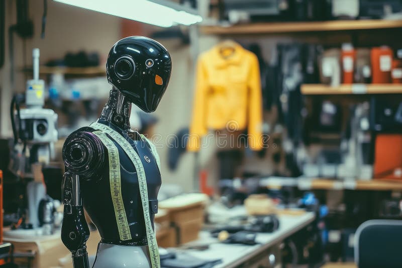 Humanoid Android Tailor Using a Measuring Tape in a Fashion Design ...
