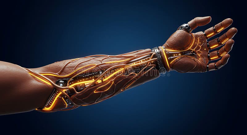 Humanoid Arm with Cybernetic Enhancements and Glowing Elements on Dark ...