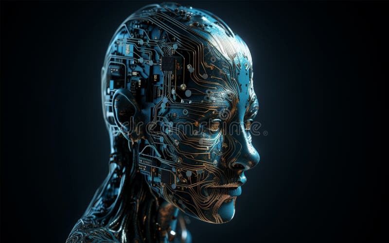 Humanoid Artificial Intelligence Circuit Board Robot Head, Neural ...