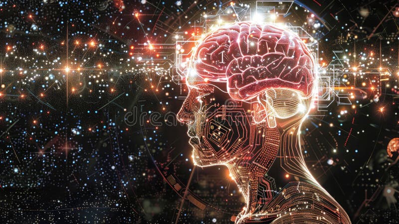 A Humanoid Brain Surrounded by a Red Glow. the Brain is Surrounded by a ...