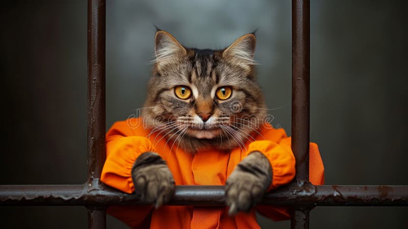 A Humanoid Cat Under the Prison Stock Illustration - Illustration of ...