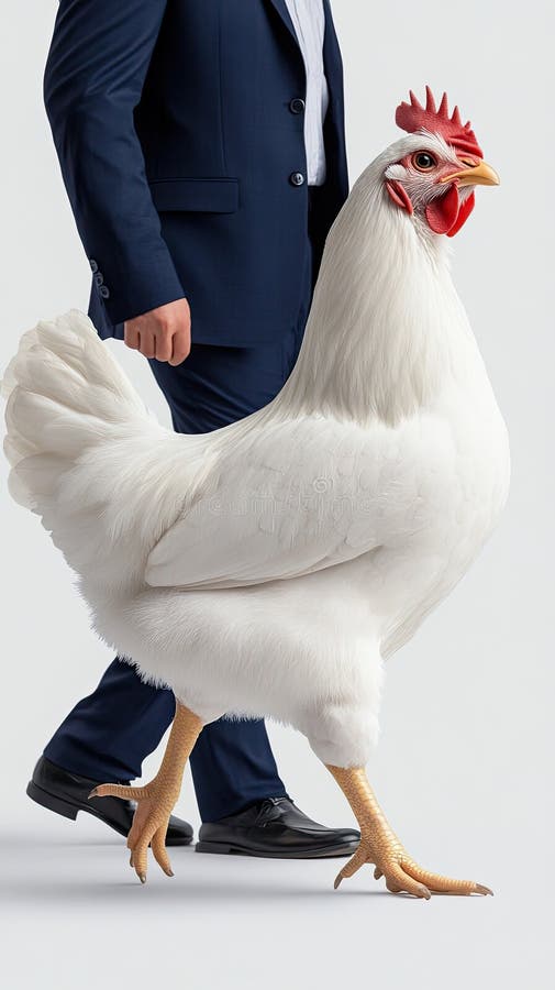 A Humanoid Chicken in a Navy Blue Suit Strides Forward with a Confident ...