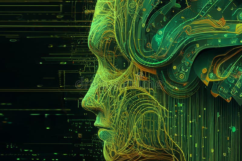 Humanoid Cyber Girl with a Neural Network Thinks. Artificial ...