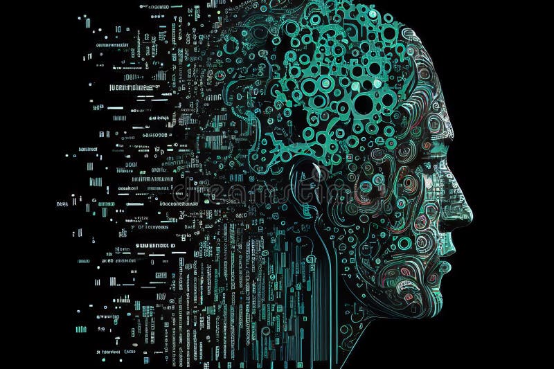 Humanoid Cyber Girl with a Neural Network Thinks. Artificial ...