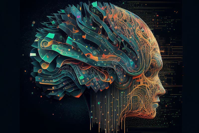 Humanoid Cyber Girl with a Neural Network Thinks. Artificial ...