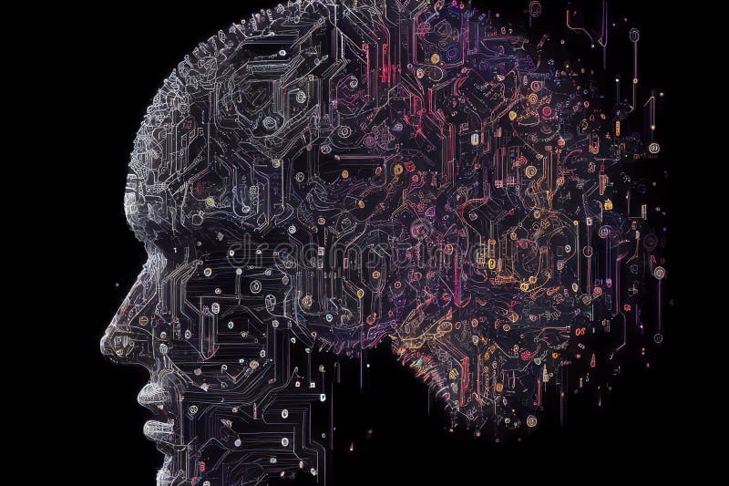 Humanoid Cyber Girl with a Neural Network Thinks. Artificial ...