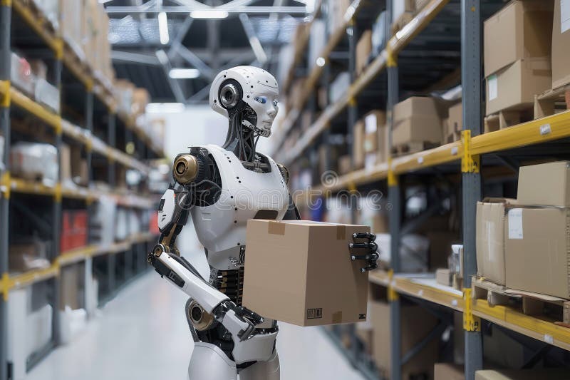 Humanoid Cyborgs Carrying Boxes, Ai Generated Stock Illustration ...