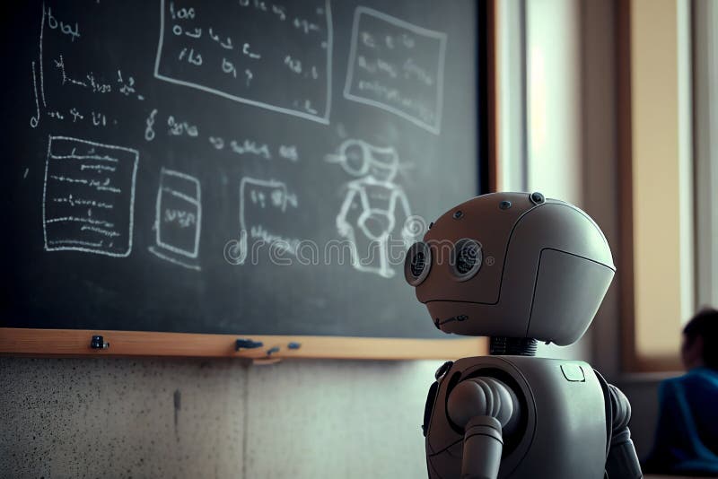 Humanoid Education Robot Teacher in Front of a School Classroom ...