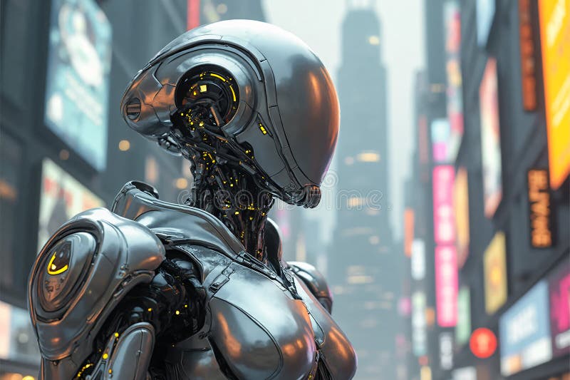 Metal Humanoid Robot S Face. Generative AI Stock Illustration ...