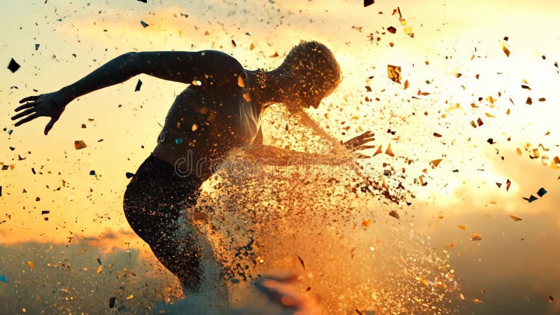 A Humanoid Figure Dissolves into Particles, Blending with the Light and ...