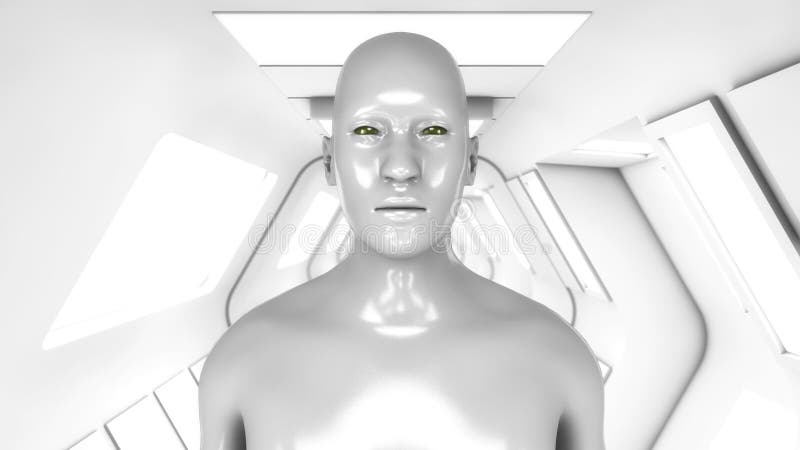 Humanoid Figure in a Futuristic Interior Stock Illustration ...