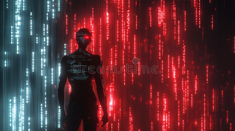 Humanoid Figure in Futuristic Setting with Cascading Light Effects ...