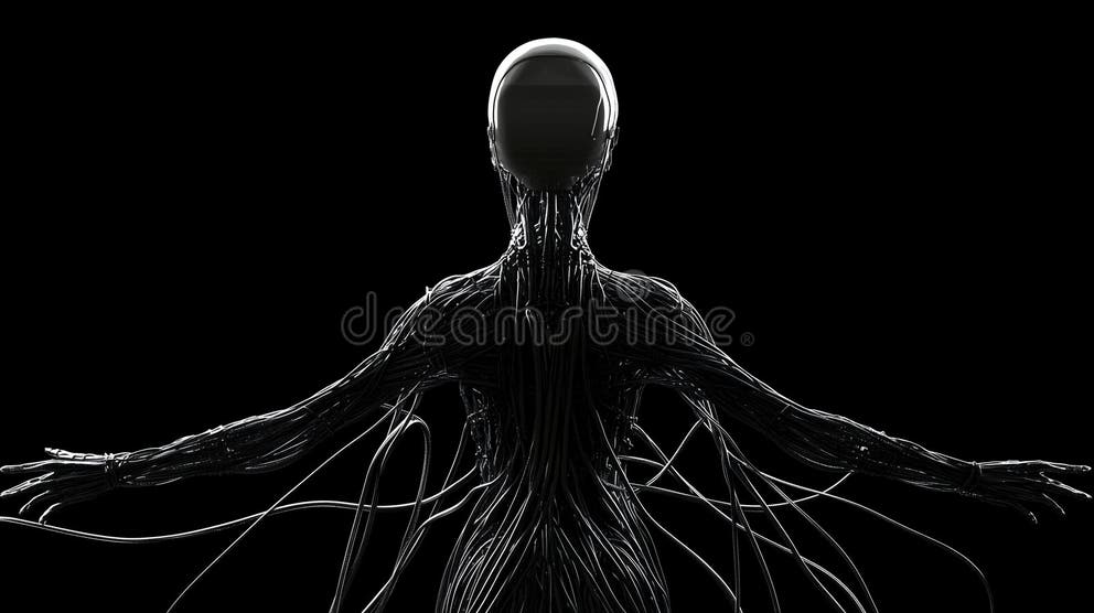 Humanoid Figure with a Glossy, Featureless Head and an Array of ...