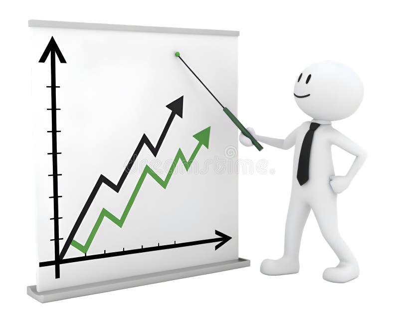 Humanoid Figure with Line Graph and Pointer Stick Business Concept ...