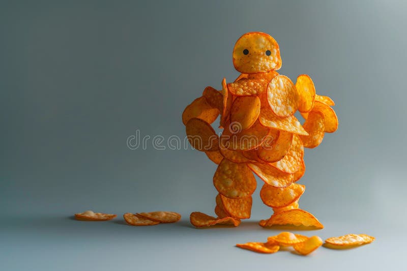 A Humanoid Figure Made of Yellow Chips, with Chips Falling Off ...
