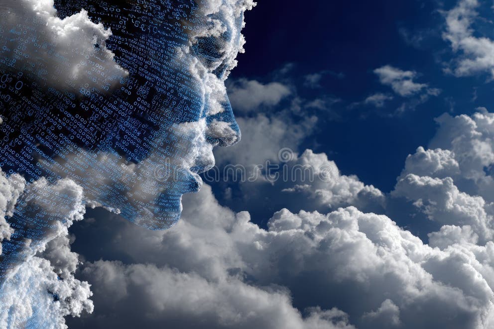 Humanoid Figure Merges with Clouds of Binary Code and Fractals Stock Photo - Image of illusion ...