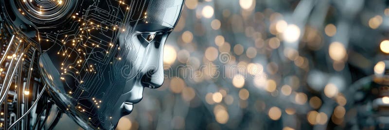 Portrait of a Humanoid Robot with Chrome Skin and Glowing Circuits in a ...