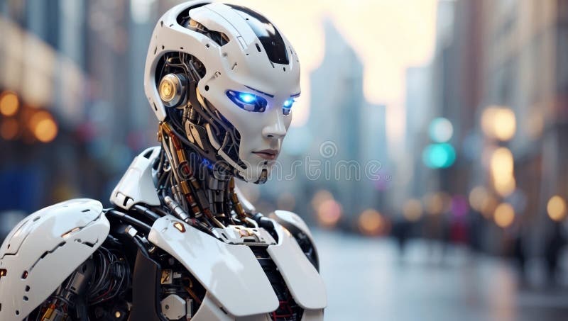 Humanoid Futuristic Robot Using Computer Technology on a City ...