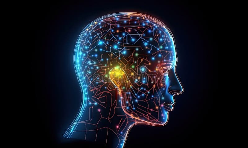 Humanoid Head with AI Digital Brain is Learning Processing. Stock ...