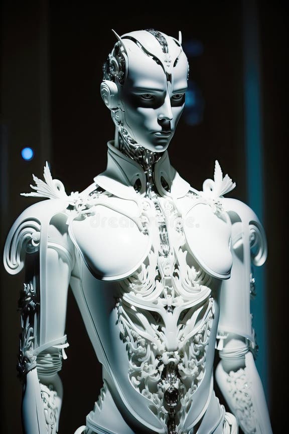 Humanoid Male Android with White Robotic Metallic Nerves and Bones ...