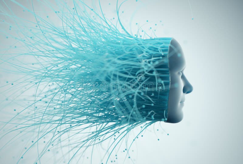 Humanoid Profile with Bright Wires Behind. Artificial Intelligence and ...