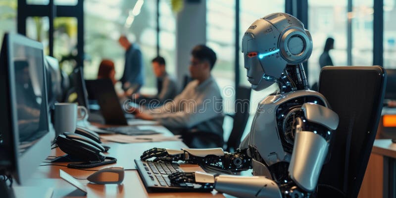 Futuristic Robot Working Alongside Humans in Office AIG41 Stock Image ...