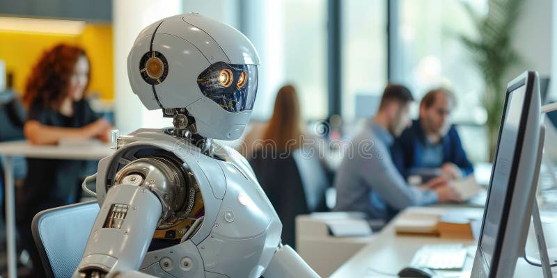 Futuristic Robot Working Alongside Humans in Office AIG41 Stock Image ...