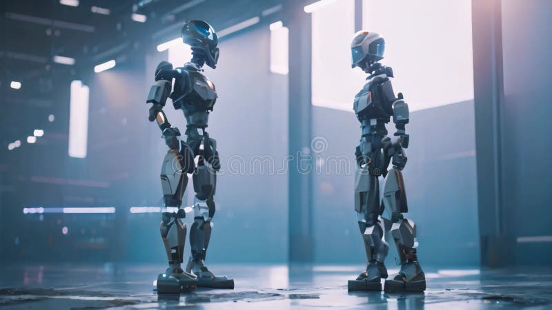 A Humanoid Robot with Advanced Technology Touches a Futuristic Object ...