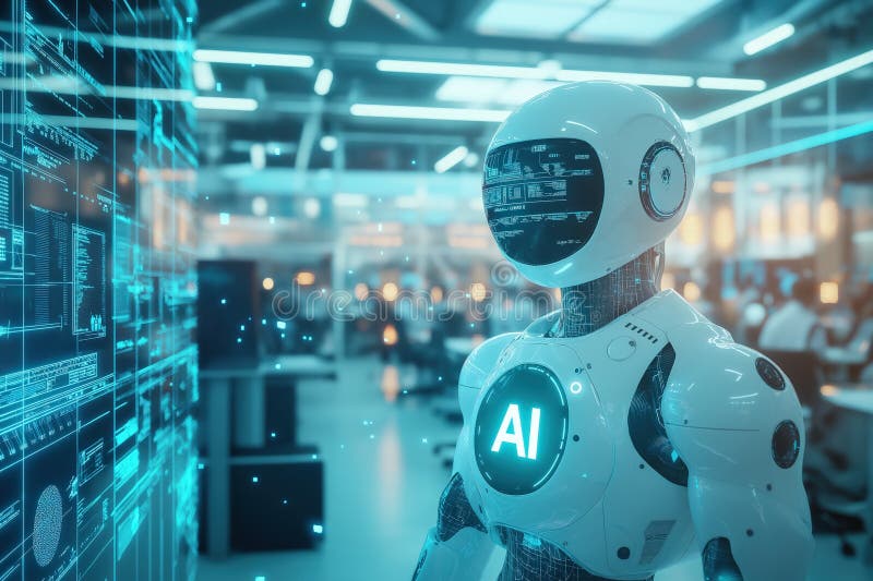 Humanoid Robot Analyzing Complex Data Related Artificial Intelligence Screen Stock Photos - Free ...