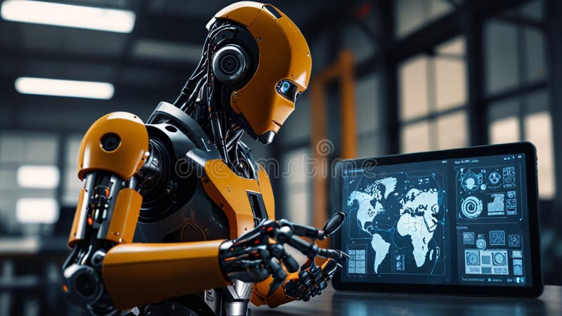 Thinking Machine: Robot Contemplates Digital World Stock Illustration ...