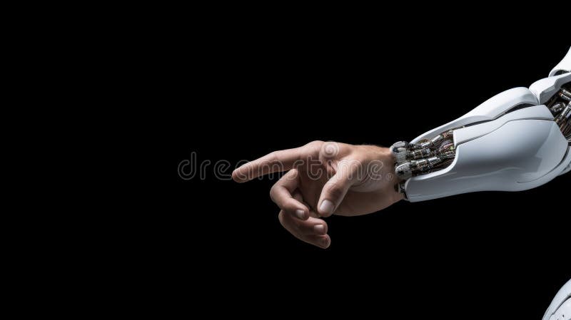 Humanoid Robot Arm Pointing, Isolated in Black Background Stock ...