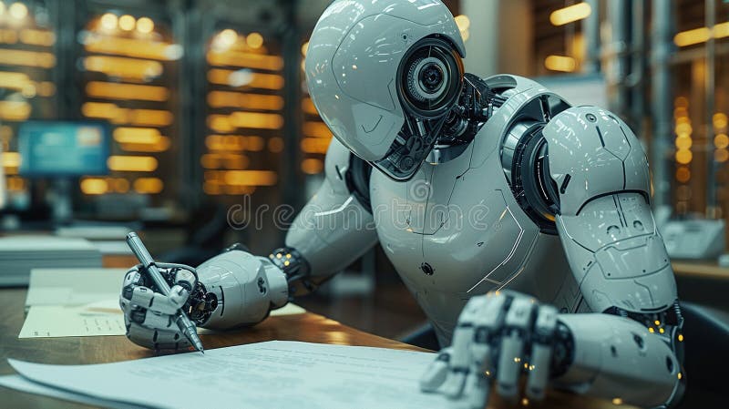 Humanoid Robot Arm is Writing with a Pen. Created with Generative AI ...