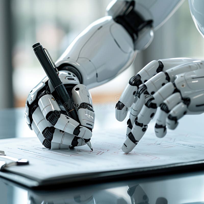 Humanoid Robot Arm is Writing with a Pen. Created with Generative AI ...
