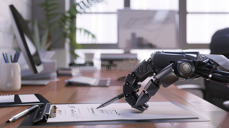 Humanoid Robot Arm is Writing with a Pen. Created with Generative AI ...