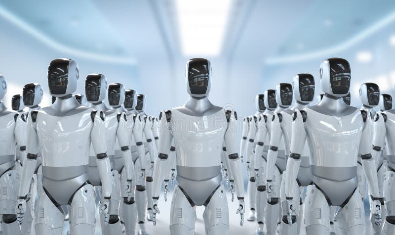 Humanoid Robot Assembly or Group of Cyborgs in Factory Stock ...