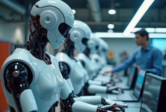 Humanoid Robot Assembly in Modern Facility, Generative Ai Stock ...