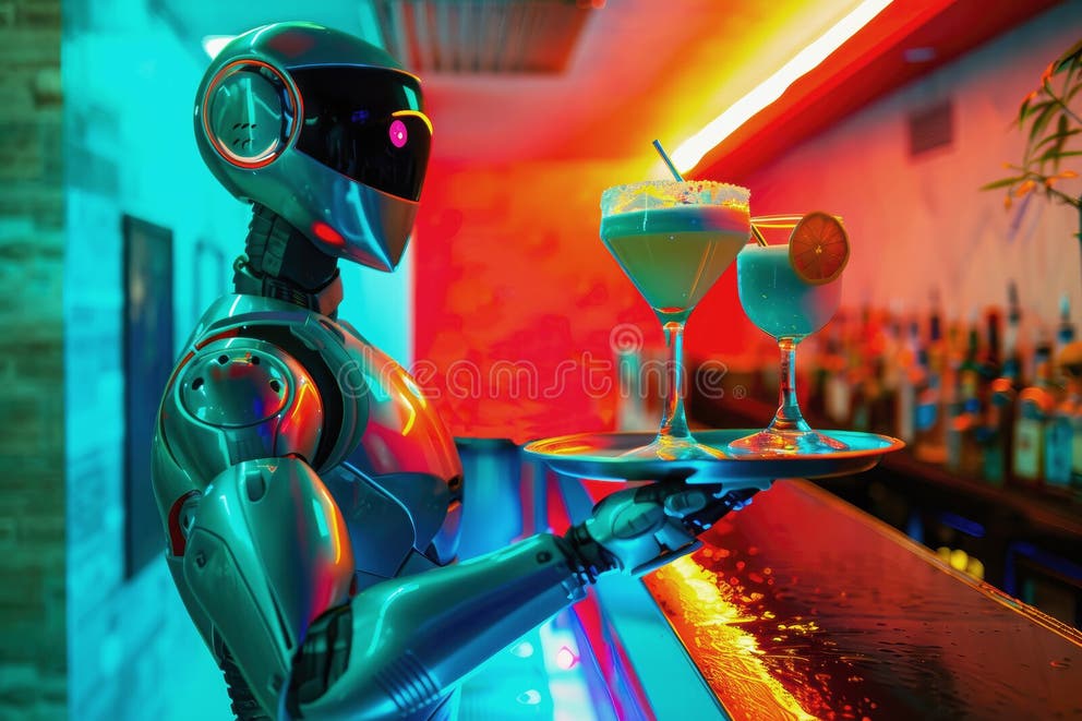 Robot Bartender Serving Cocktails at the Bar Counter, AI Generated ...